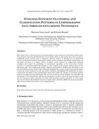 EVOLVING EFFICIENT CLUSTERING AND CLASSIFICATION PATTERNS IN LYMPHOGRAPHY DATA THROUGH DATA