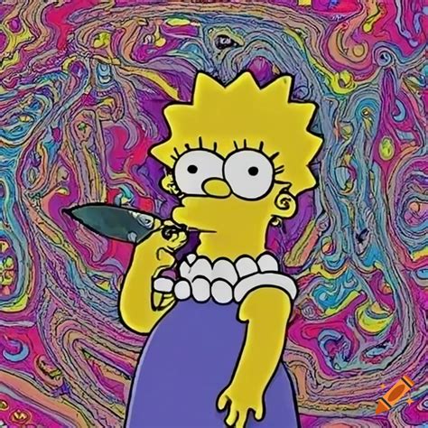 Psychedelic Illustration Of Lisa Simpson With A Knife On Craiyon