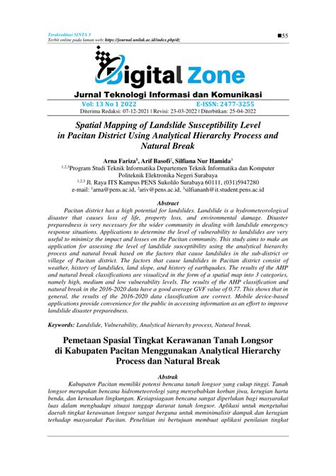 Pdf Spatial Mapping Of Landslide Susceptibility Level In Pacitan District Using Analytical