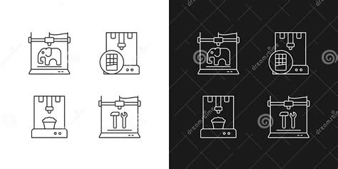 3d Printed Physical Objects Linear Icons Set For Dark And Light Mode