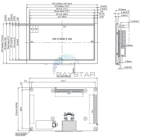 5 Inch TFT Display Support HDMI Signal With Resistive Touchscreen Raystar