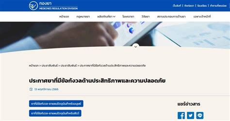 รายการยาแผนปัจจุบันสำหรับมนุษย์ ที่มีข้อกังวลด้านประสิทธิภาพและความปลอดภัย บันทึกของเภสัชอู๋