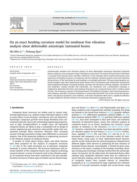 PDF On An Exact Bending Curvature Model For Nonlinear Free Vibration Analysis Shear Deformable