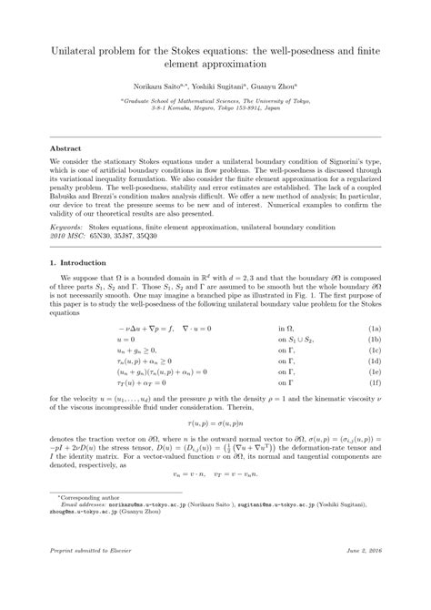 Pdf Unilateral Problem For The Stokes Equations The Well Posedness