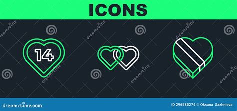 Set Line Candy In Heart Shaped Box Heart And Two Linked Hearts Icon Vector Stock Illustration