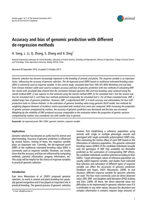 Pdf Accuracy And Bias Of Genomic Prediction With Different De