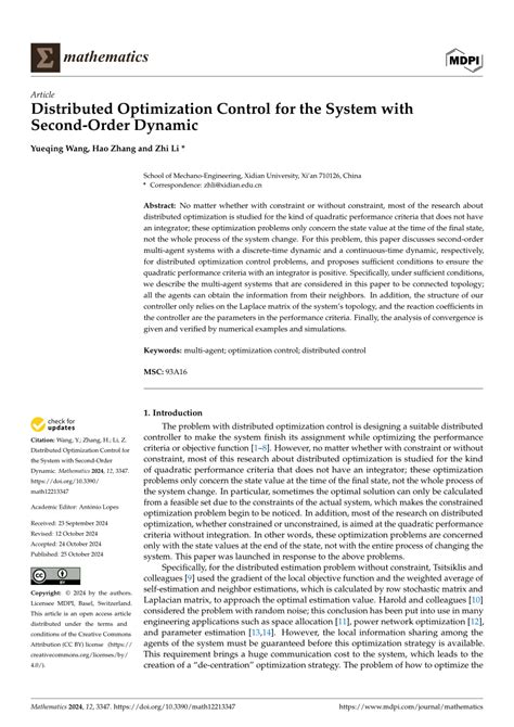 Pdf Distributed Optimization Control For The System With Second Order Dynamic