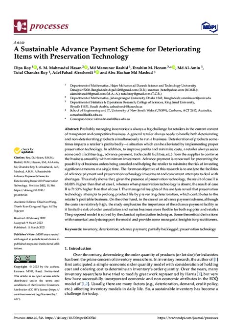 Pdf A Sustainable Advance Payment Scheme For Deteriorating Items With Preservation Technology