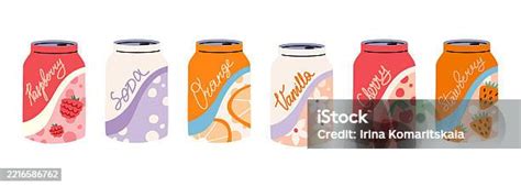 다양한 청량 음료의 손으로 그린 일러스트 세트 차가운 통조림 소다 개체 그룹에 대한 스톡 벡터 아트 및 기타 이미지 개체 그룹 과일 귀여운 Istock