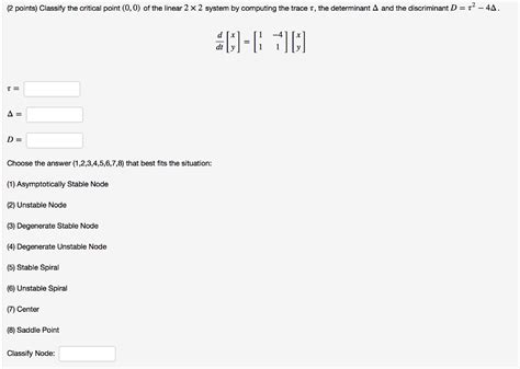 Solved Points Classify The Critical Point Of The Chegg