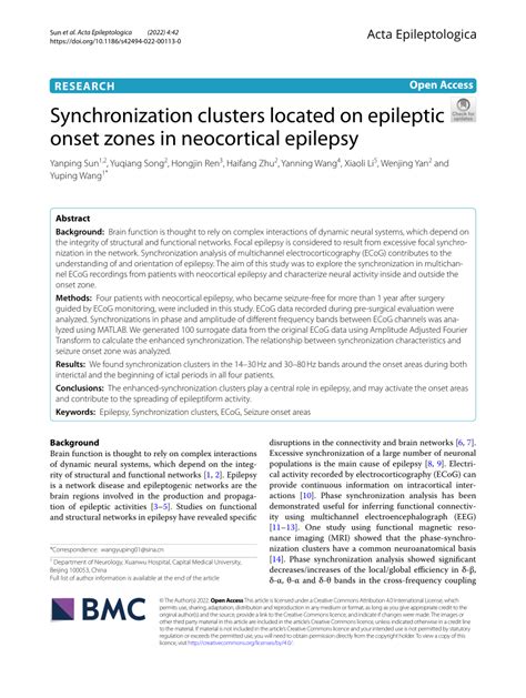 Pdf Synchronization Clusters Located On Epileptic Onset Zones In
