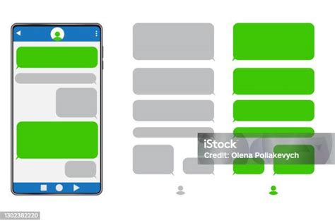녹색 메시지 화면입니다 대화 인터페이스 메시지 버튼 전화 아이콘 벡터입니다 채팅 메신저 세트 아이콘 스톡 이미지 Eps 10 기포에 대한 스톡 벡터 아트 및 기타 이미지