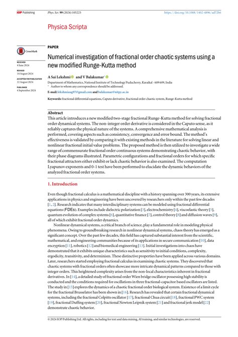 Numerical Investigation Of Fractional Order Chaotic Systems Using A New Modified Runge Kutta