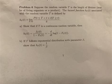Solved ороо шт Problem Suppose the random variable T Chegg