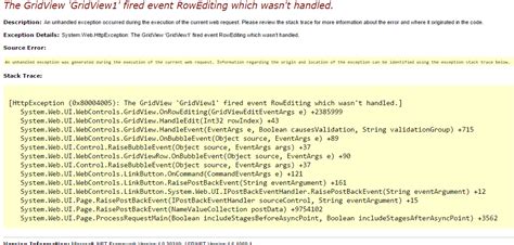 C Editing A Bound Gridview Error Stack Overflow