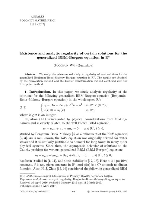 Pdf Existence And Analytic Regularity Of Certain Solutions For The Generalized Bbm Burgers