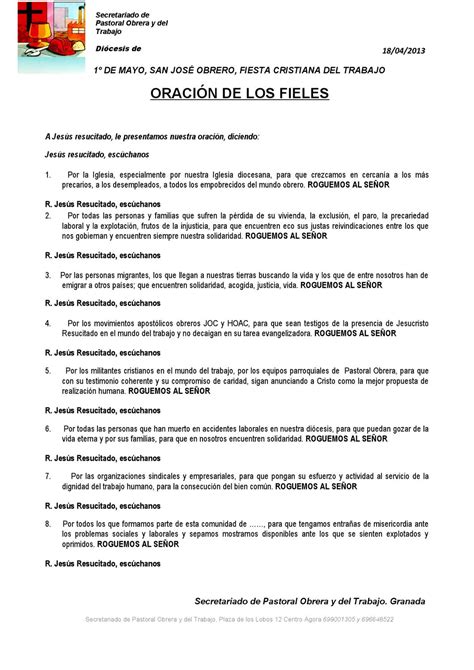 Oraci N De Los Fieles Para El De Mayo De Pastoral Obrera Y Del Trabajo By Hermandad Obrera De