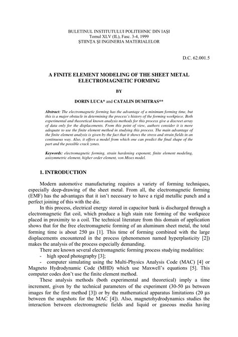 Pdf A Finite Element Modeling Of The Sheet Metal Electromagnetic Forming