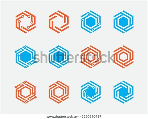 Hexagon Tech Monogram Logo Bundle Set Stock Vector Royalty Free