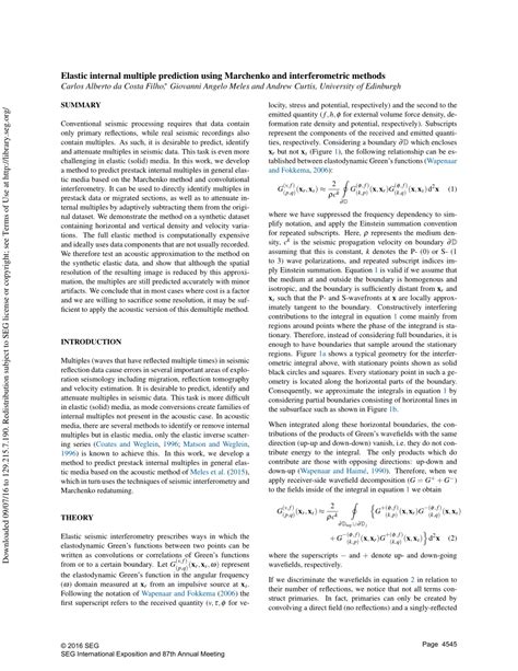 Pdf Elastic Internal Multiple Prediction Using Marchenko And Interferometric Methods