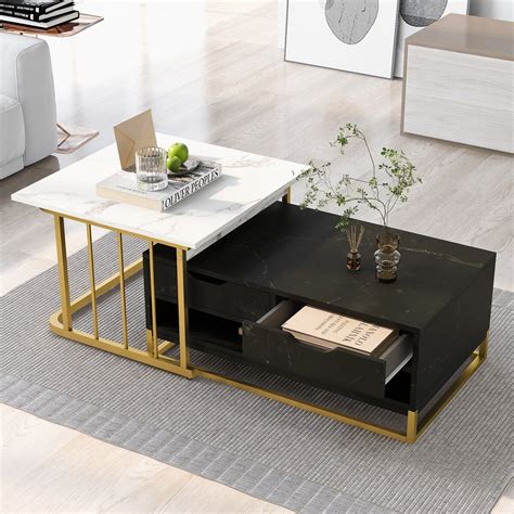 Modern Marble Nesting Golden Coffee Table Set Of 2 Metal Frame With Overstock