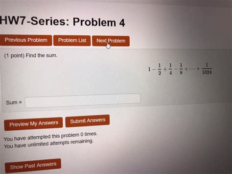 Solved Hw7 Series Problem 4 Previous Problem Problem List