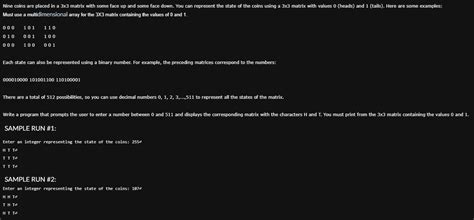 Solved Need Help With This Program Nine Coins Are Placed In A 3x3 Matrix Course Hero