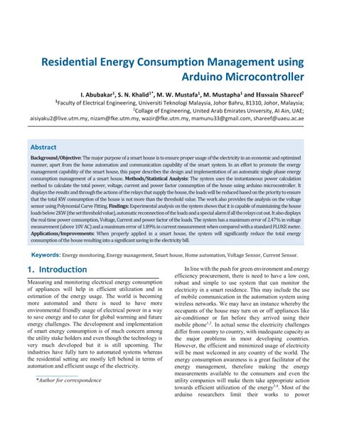 Pdf Residential Energy Consumption Management Using Arduino