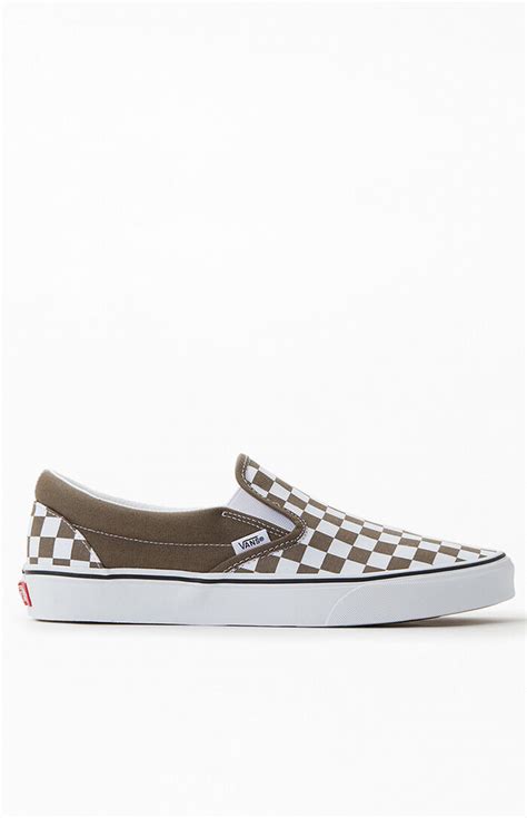 Vans Brown Checkered Classic Slip On Shoes Pacsun