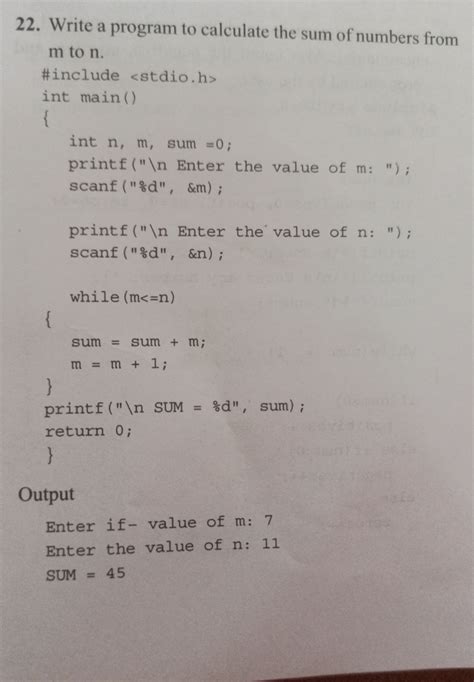 Write A Program To Calculate The Sum Of Numbers From M To N C Include