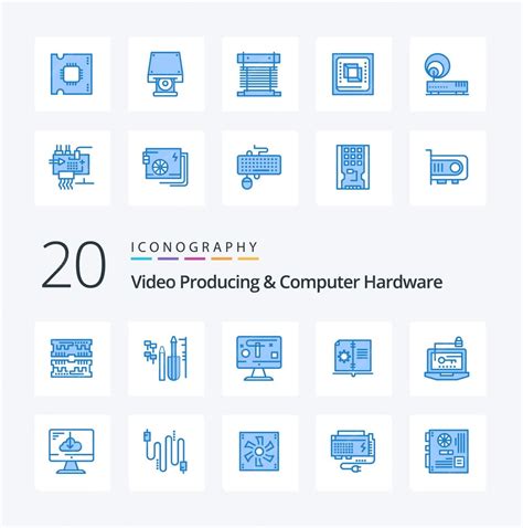 Premium Vector | 20 video producing and computer hardware blue color icon pack like computer ...