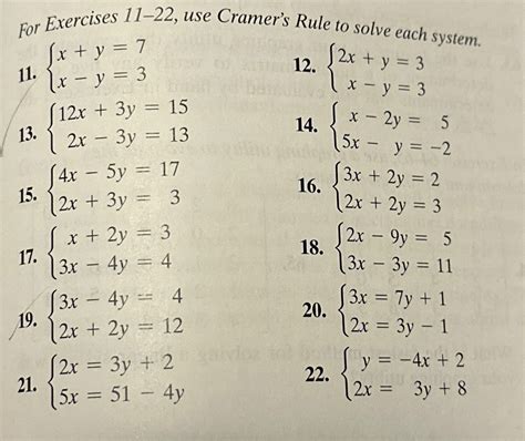 solved for exercises 11 22 ﻿use cramer s rule to solve each