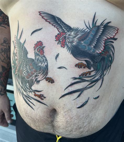 Fighting Rooster Chest Tattoo