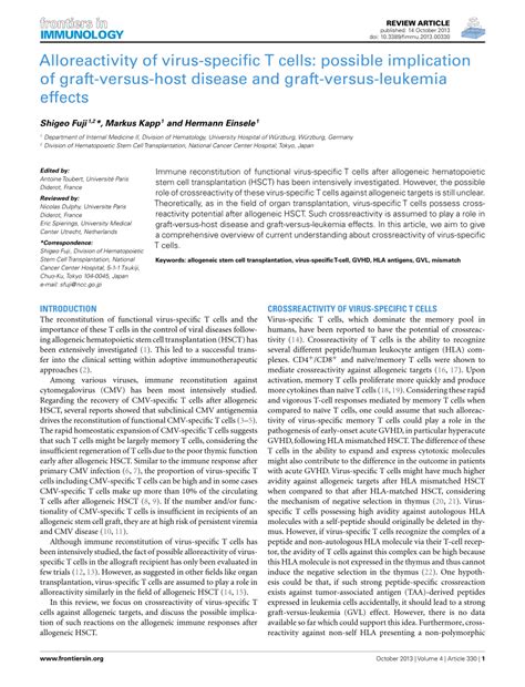 Pdf Alloreactivity Of Virus Specific T Cells Possible Implication Of Graft Versus Host