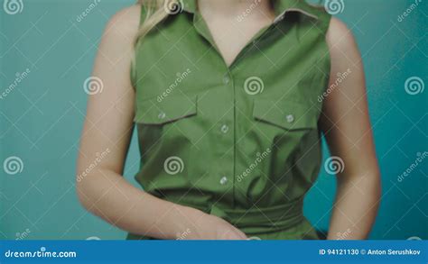 Photoshoot Of A Beautiful Girl A Blonde Posing In The Studio Stock