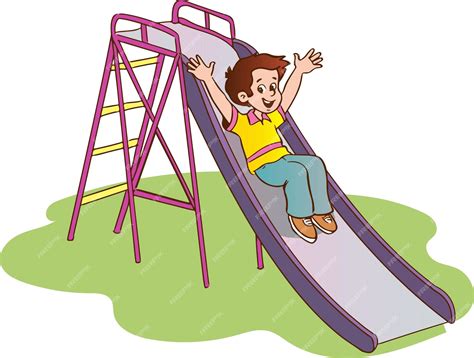 Premium Vector Boy Sliding Down The Slide Cartoon Vector