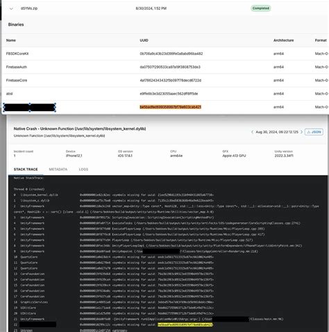Uploaded Correct Dsym Stacktrace Not Symbolicated Unity Services Unity Discussions