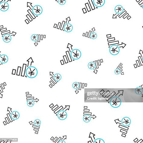 Yen Rate Increase Seamless Pattern Line Icons On White Background High