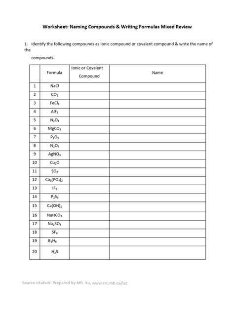 Naming Compounds Mixed With Answers Pdf Oxide Chemical Compounds