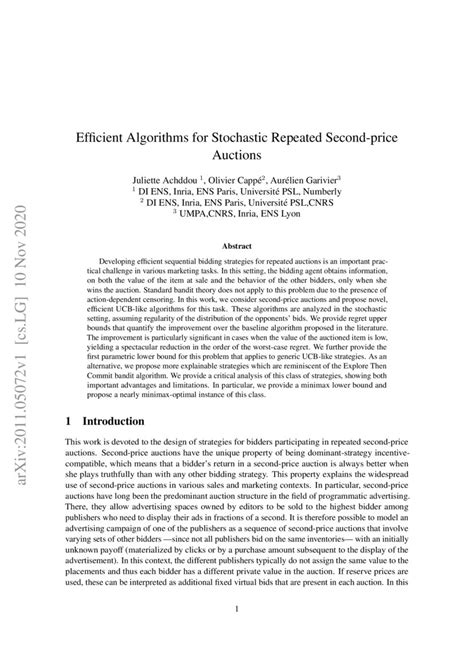 Efficient Algorithms For Stochastic Repeated Second Price Auctions Deepai