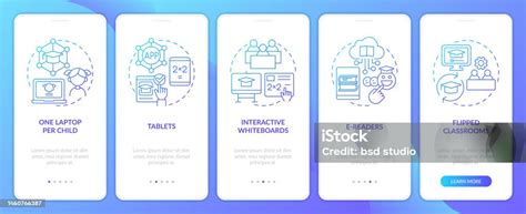 Ict Educational Applications Blue Gradient Onboarding Mobile App Screen Stock Illustration