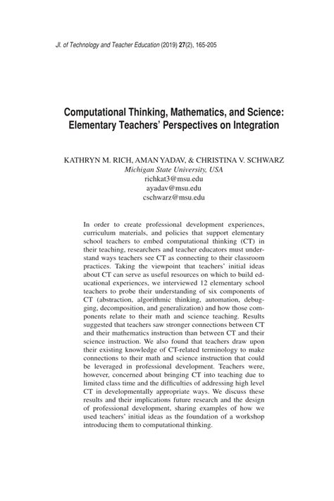 Pdf Computational Thinking Mathematics And Science Elementary