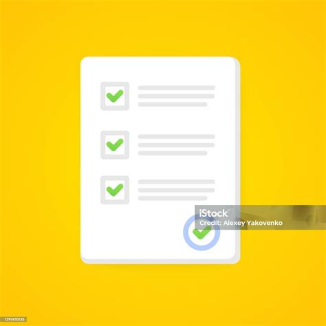 응답 체크리스트 퀴즈와 성공 결과 평가를 통해 설문조사 또는 시험 양식 용지 교육 시험 아이디어 설문지 문서 벡터 일러스트레이션 Eps 10 검사 보기에 대한 스톡 벡터