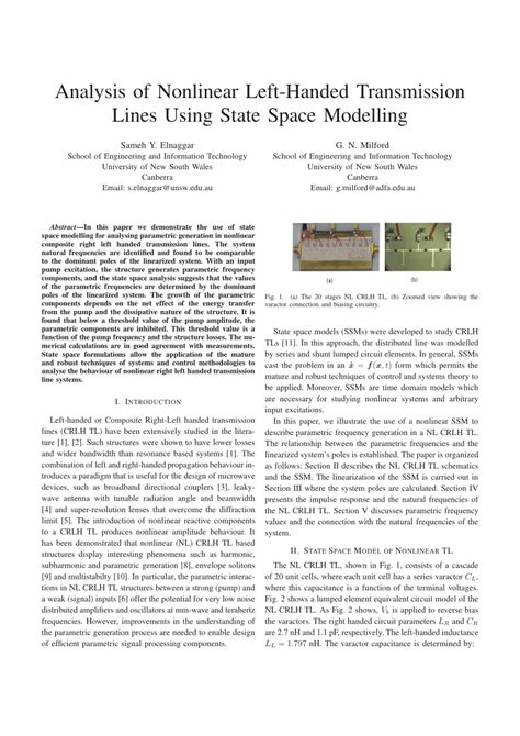 Pdf Analysis Of Nonlinear Left Handed Transmission Lines Using State Space Modelling