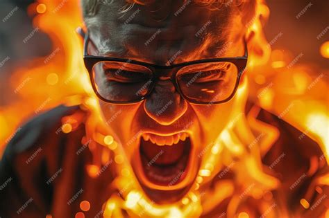 Premium Photo Intense Young Man Screaming With Fiery Explosive Background Dramatic Emotional
