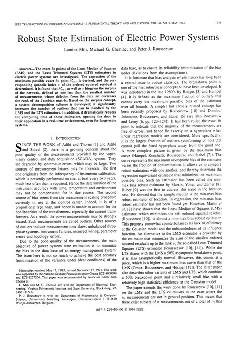 Pdf Robust State Estimation Of Electric Power Systems