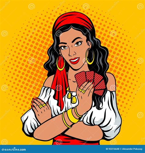 Gypsy Girl In A Beige Dressportraitpainting Cartoon Vector