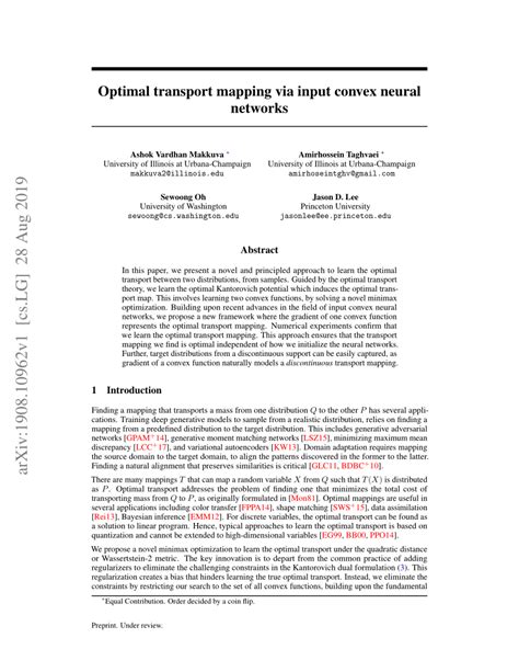Pdf Optimal Transport Mapping Via Input Convex Neural Networks
