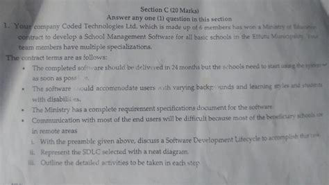 Section C 20 Marks Answer Any One 1 Question In Chegg Com