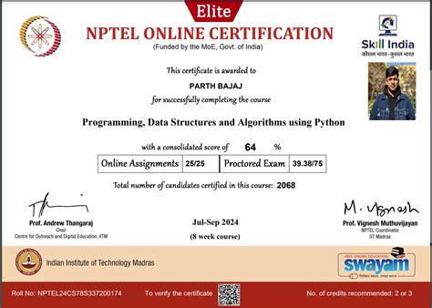 parth bajaj on linkedin nptel iitmadras python continuouslearning